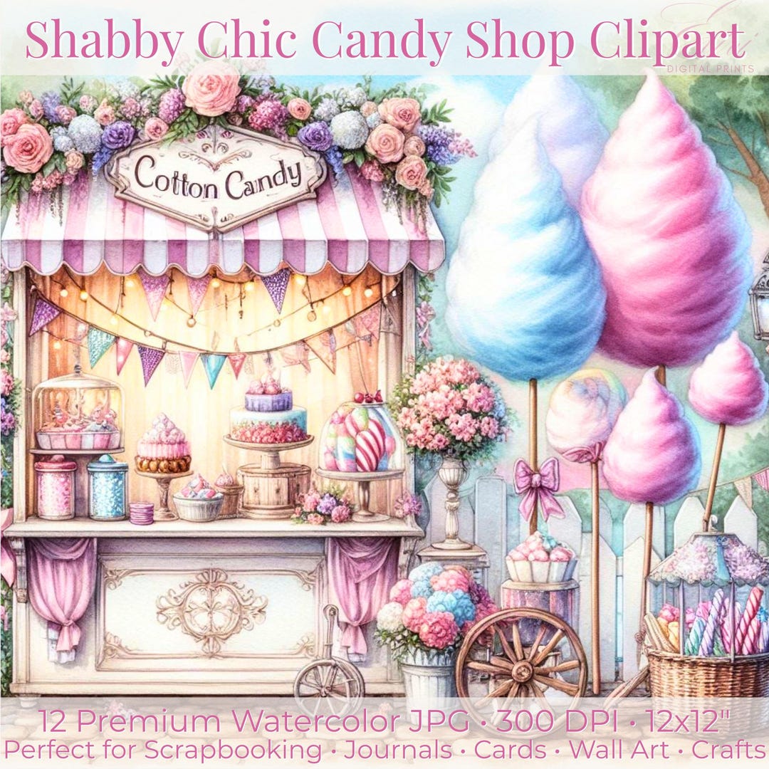 Shabby Chic Candy Shop Clipart Bundle –12 Pastel Watercolor Jpgs ...