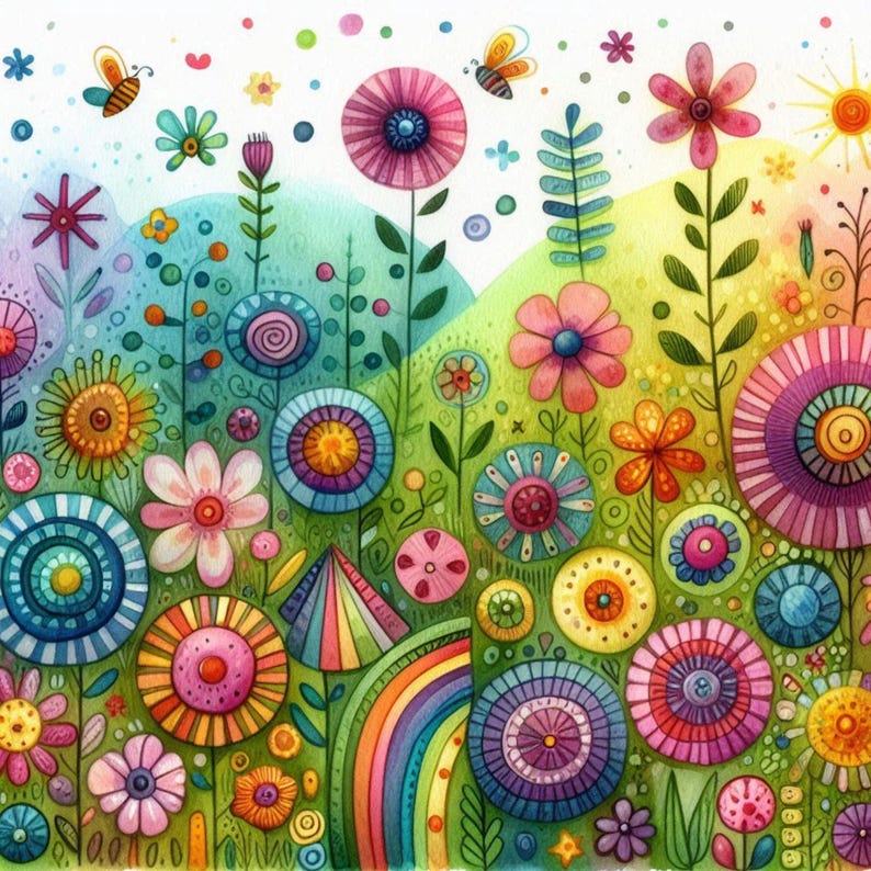 Whimsical Quirky Flowers Clip Art Bundle 10 High Res Watercolour Jpgs ...