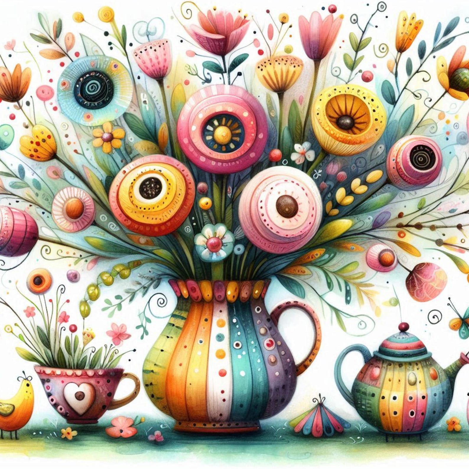 Flowers in a Vase Clipart Bundle 10 High Res Watercolour Jpgs for Junk ...