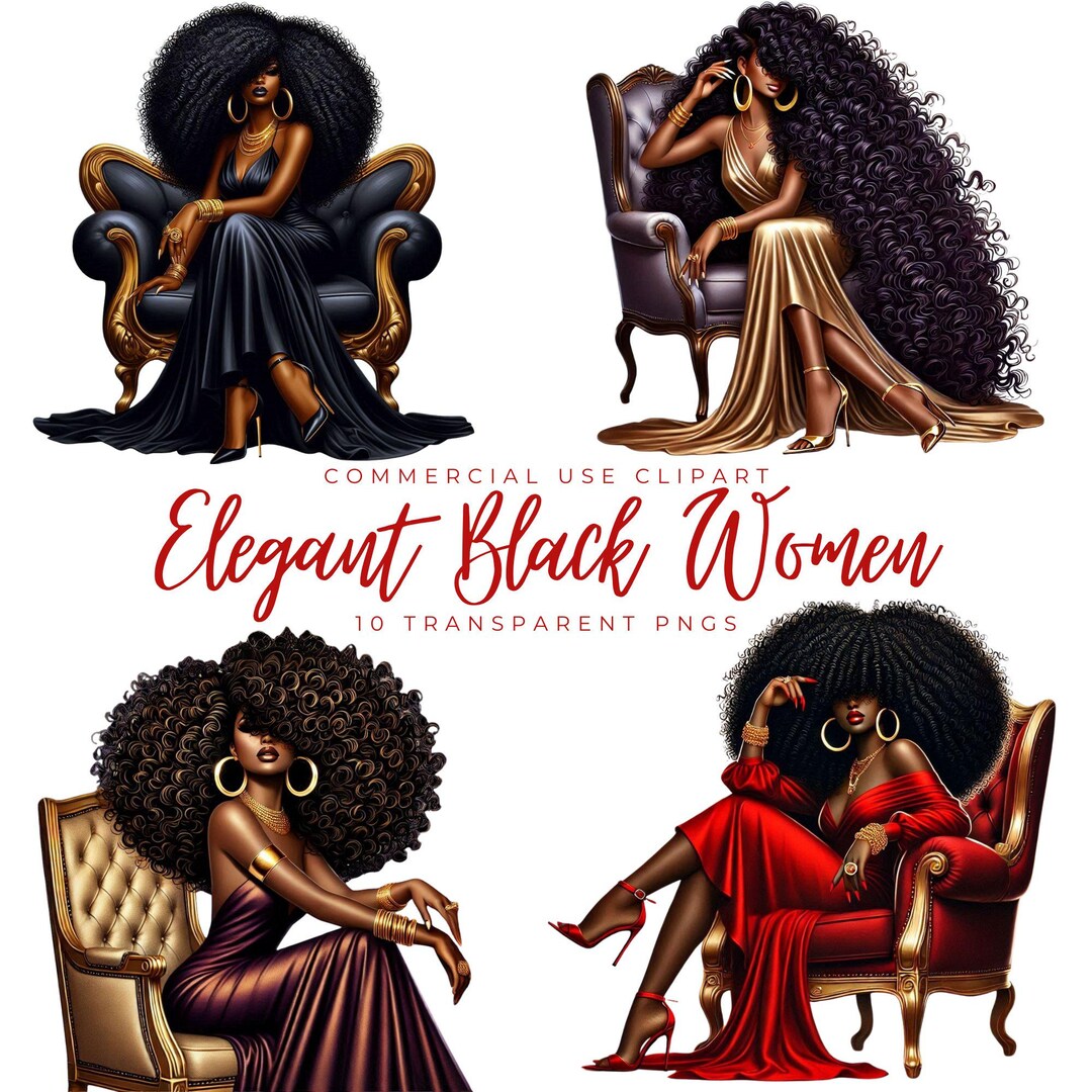 Elegant Black Women Clip Art Bundle/10 Pngs Transparent Background ...