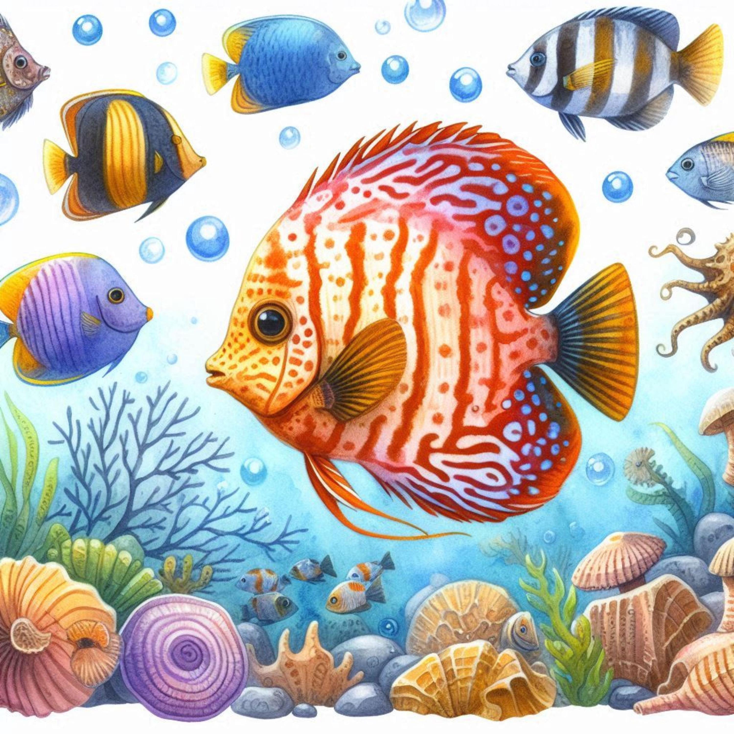 Discus Fish Clip Art Bundle/10 High Res Watercolour Jpg/junk Journal ...