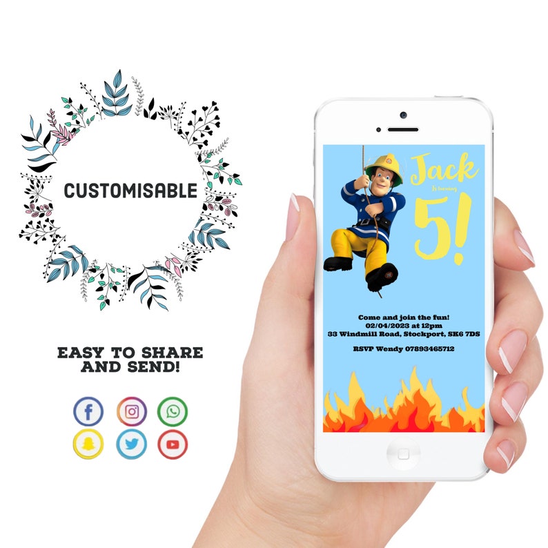 Fireman Sam Party Digital Invite - Etsy