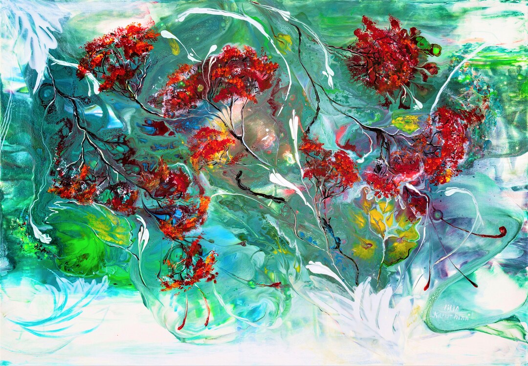 Abstract Rowan Berries Oil Painting – Modern Interior Wall Art – Hand ...
