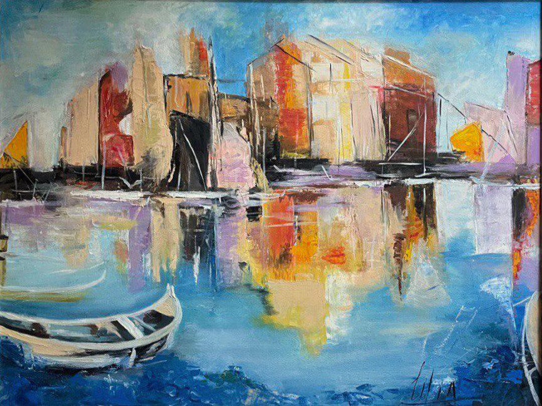 Mirage – Abstract Harbor Oil Painting on Canvas, 60 X 80 Cm ...
