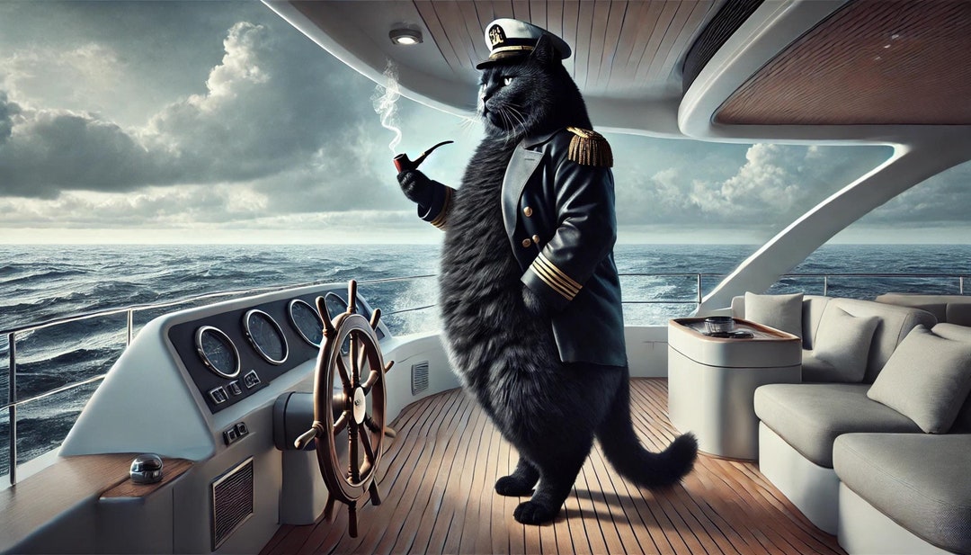 Black Cat Captain – Nautical Digital Art, Vintage Maritime Poster ...