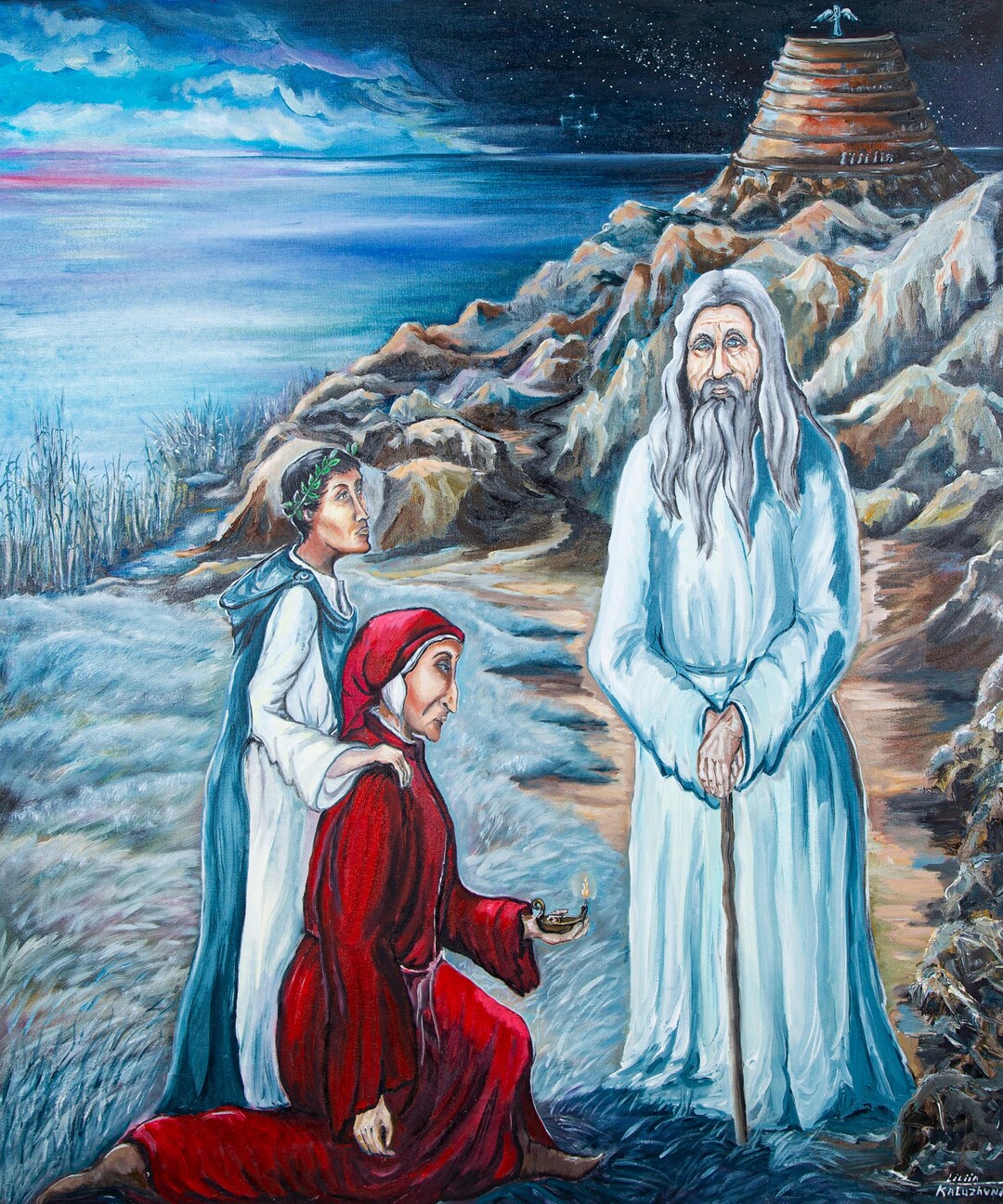 Large Oil Painting of Dante's Divine Comedy: Purgatory Scene by Master ...