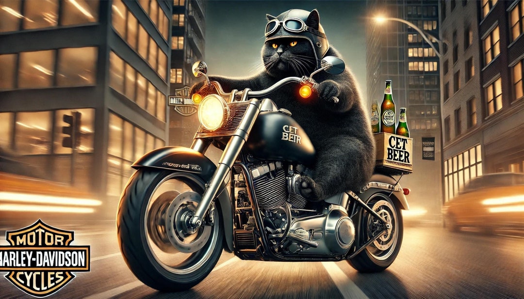 Black Biker Cat – Harley Davidson Digital Art Print, Cool Motorcycle ...