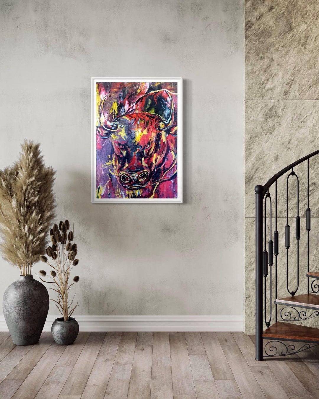 Red Bull Acrylic Painting | Bold Impressionist Bull Art | 70 X 100cm ...