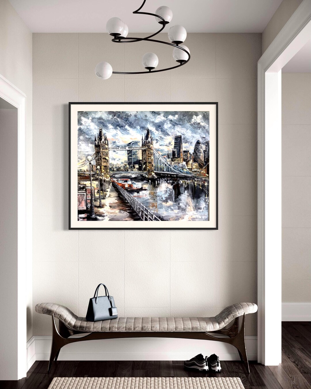 Tower Bridge Oil Painting: London Thames River Cityscape (100x120 Cm ...
