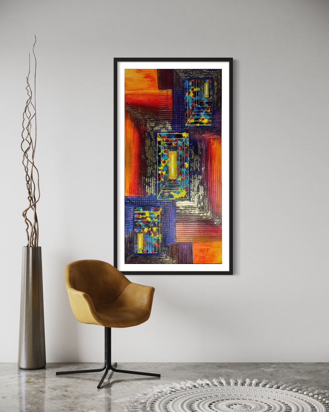 Vertical Textured Abstract Painting | Gold Leaf Mixed Media Wall Art ...