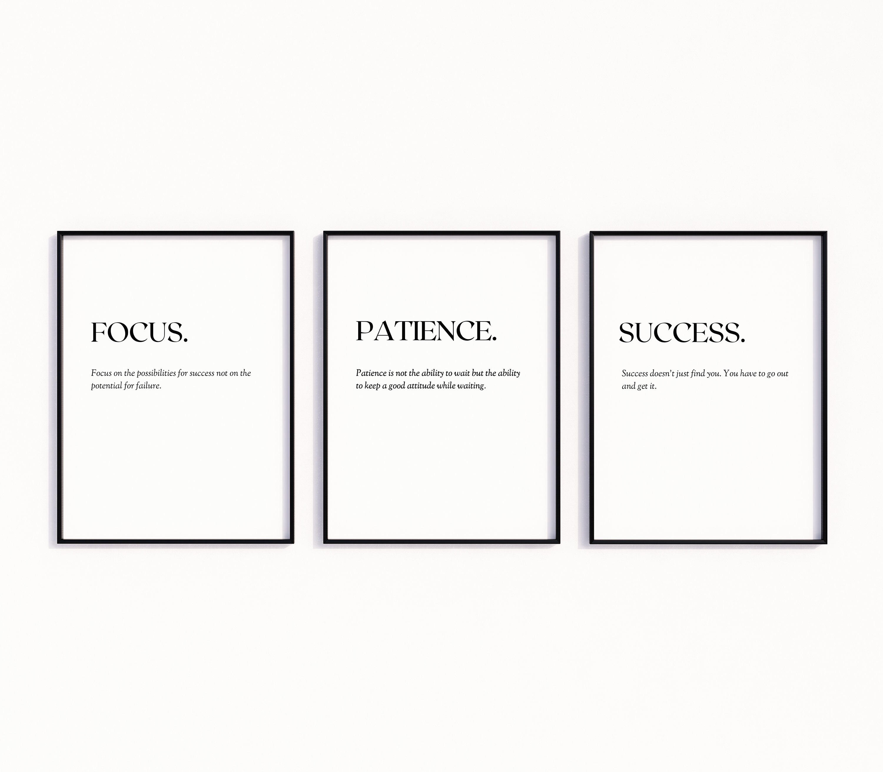 Focus Patience Success Set of 3 Digital Art Instant Download Wall Art ...
