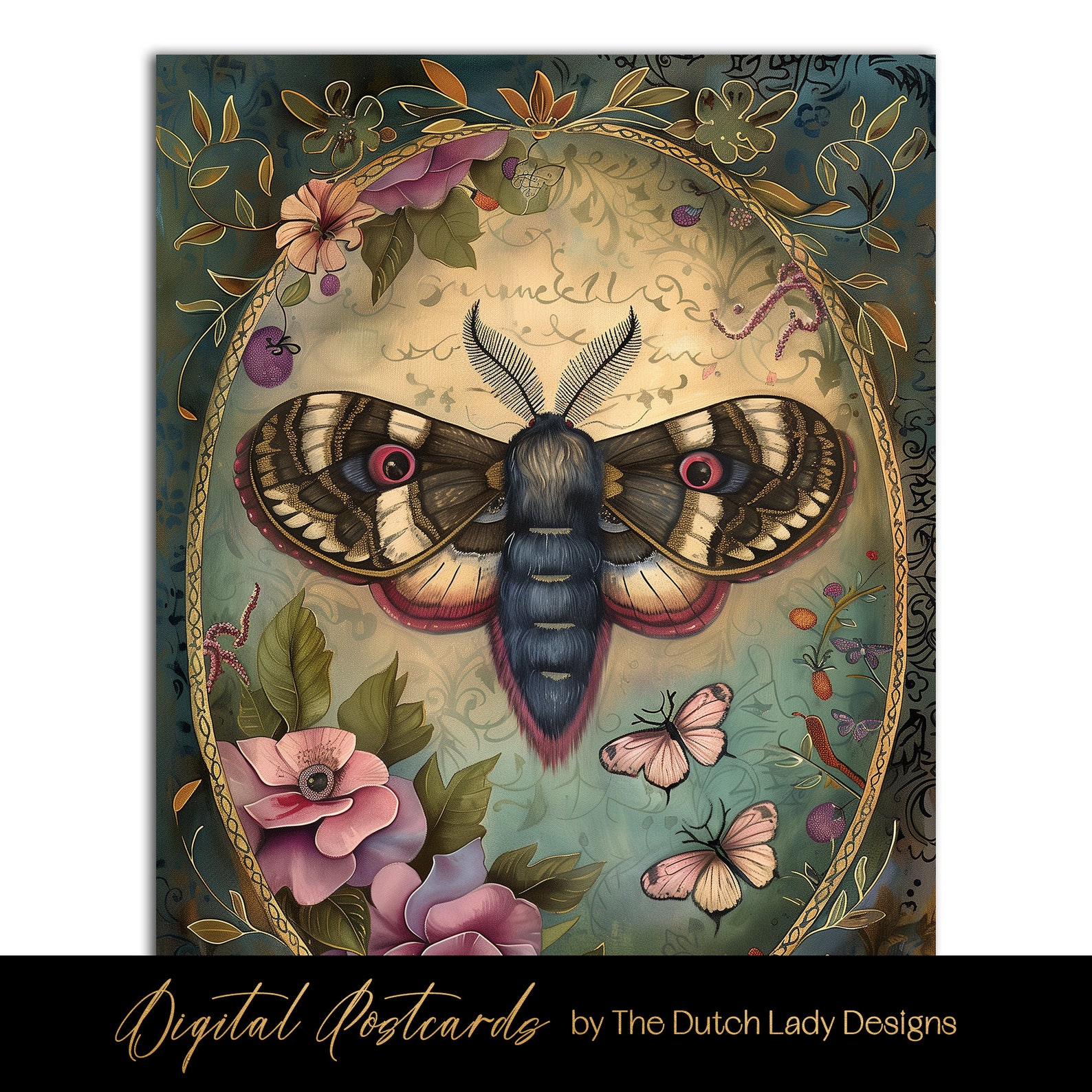 Victorian Moth Botanical Art Print Postcards: Dark Academia (instant ...