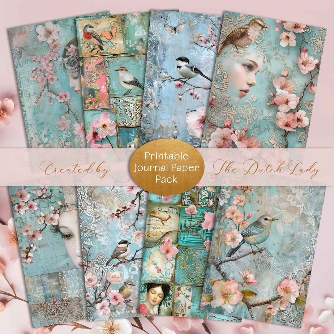 Spring Blossoms Printable Paper Pack: Birds, Flowers, Portraits ...
