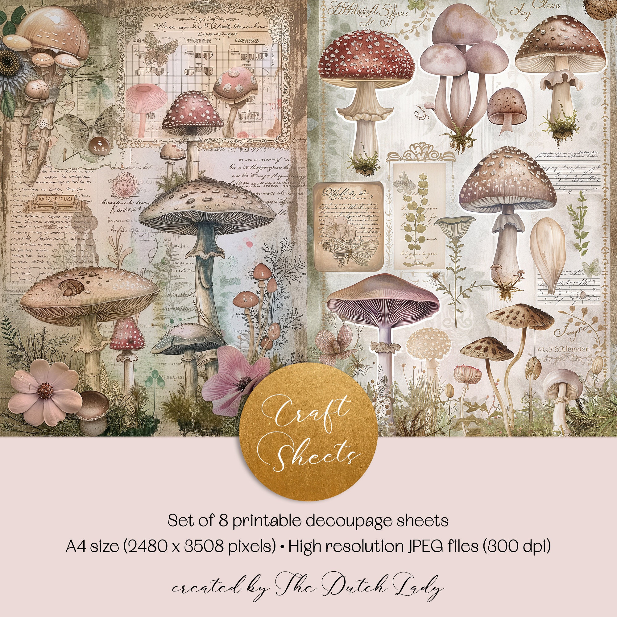 Mushroom PRINTABLE Journal Paper Pack, Digital Scrapbook Papers ...