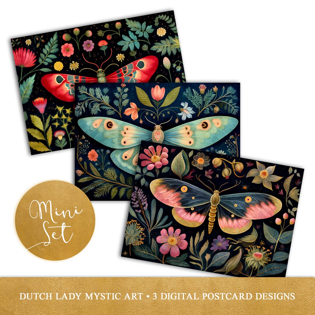 Botanical Moths Postcard Mini Set, Floral Art Prints, Butterflies ...