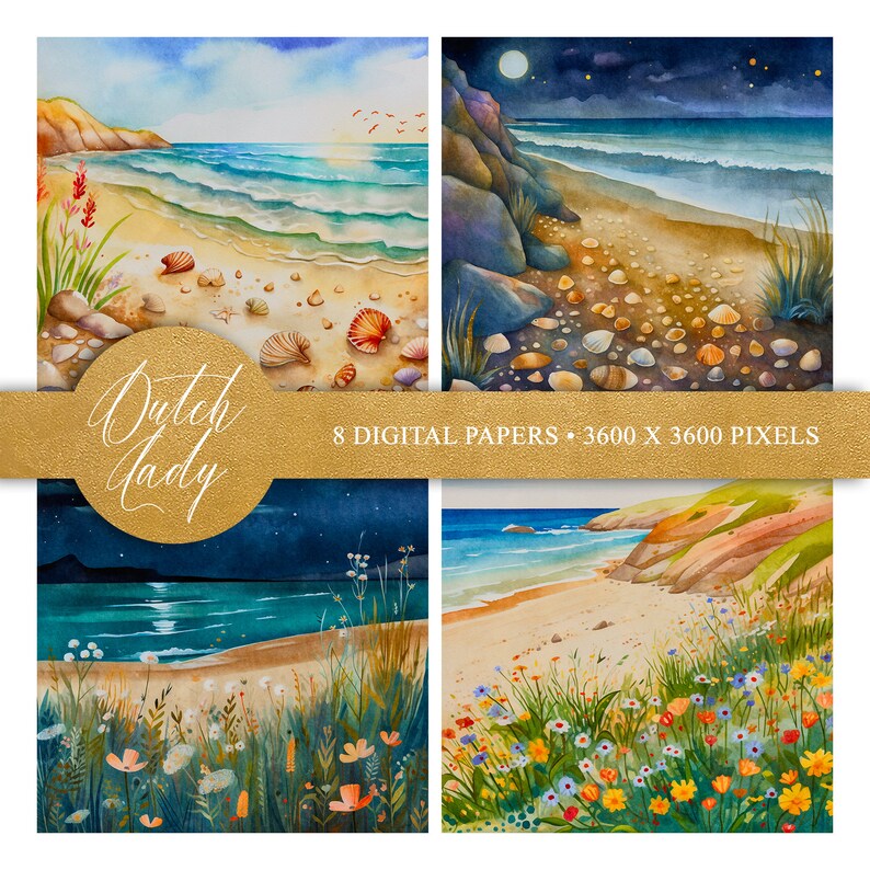 Seashore & Beach Digital Art Backgrounds Printable Scrapbook Paper Day ...