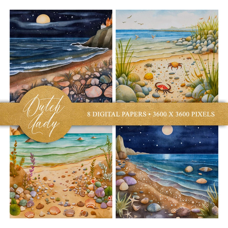 Seashore & Beach Digital Art Backgrounds Printable Scrapbook Paper Day ...