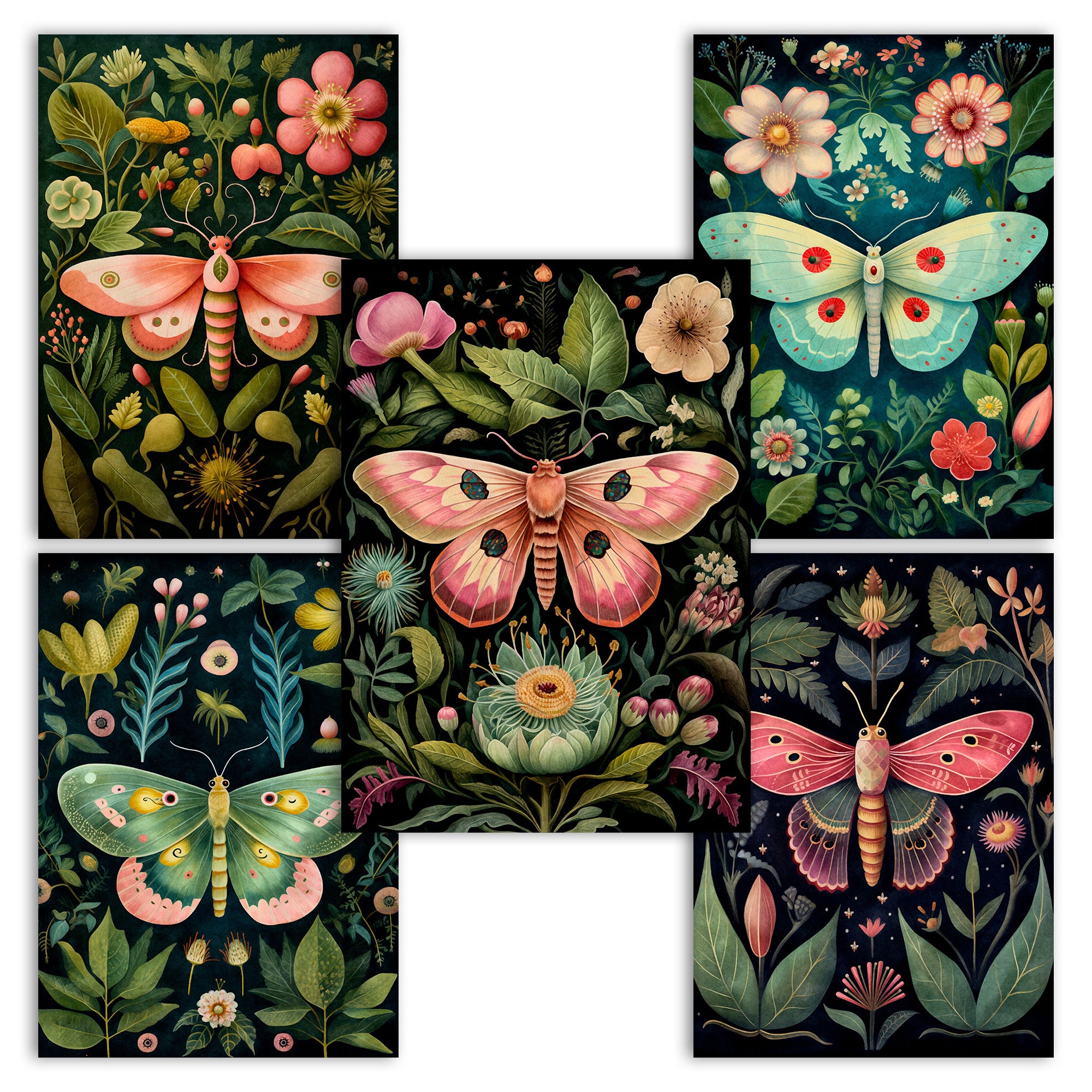 Botanical Moths Postcard and Poster Set Printable Digital - Etsy