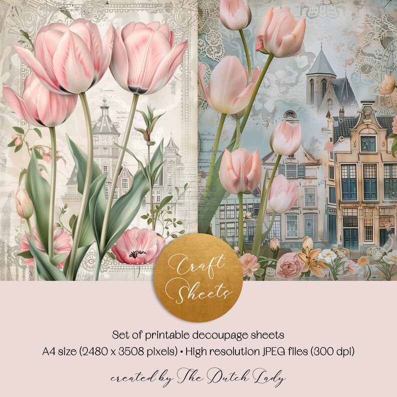 Tulips From Holland Printable Paper Pack: Spring Decoupage (digital ...