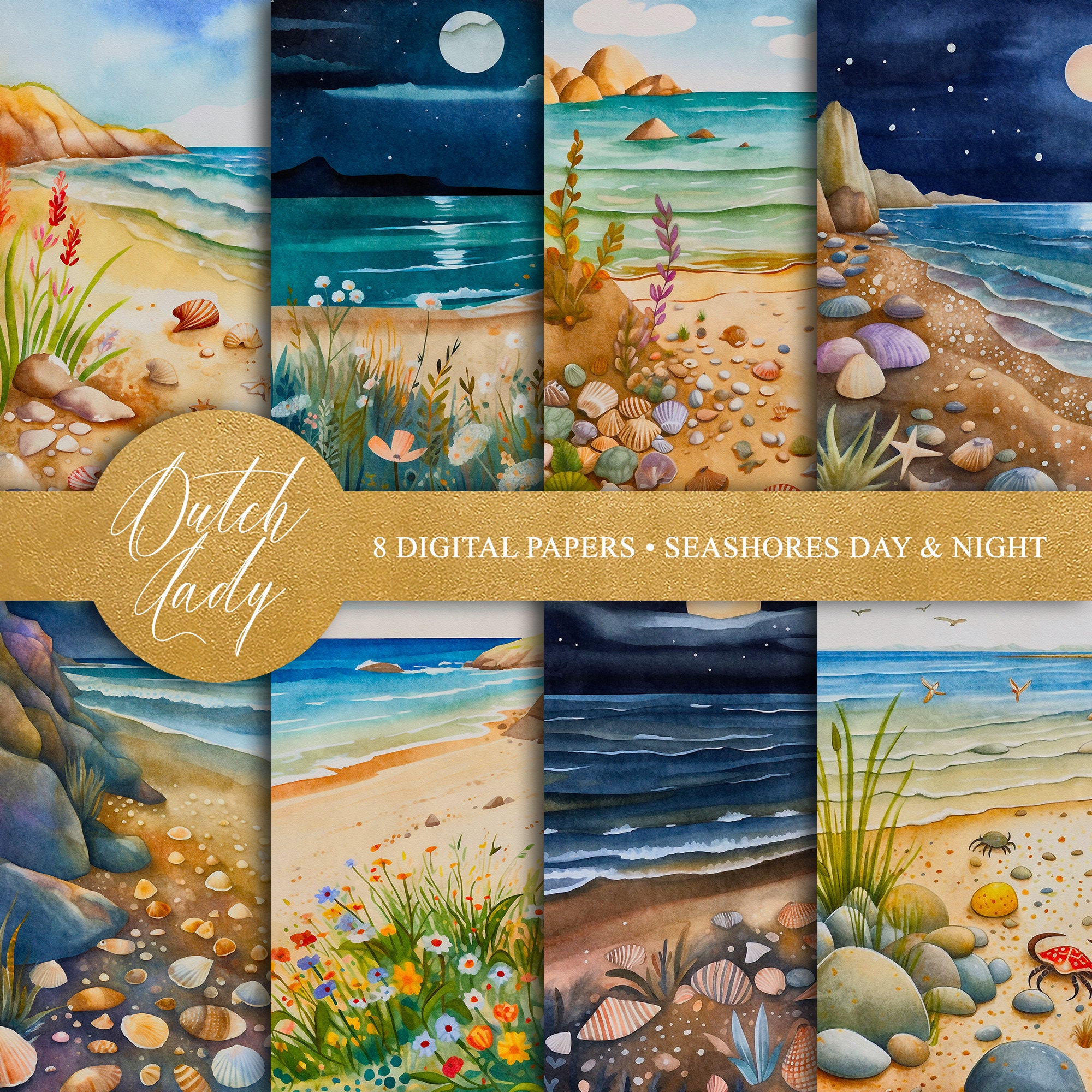 Seashore & Beach Digital Art Backgrounds - Printable Scrapbook Paper ...