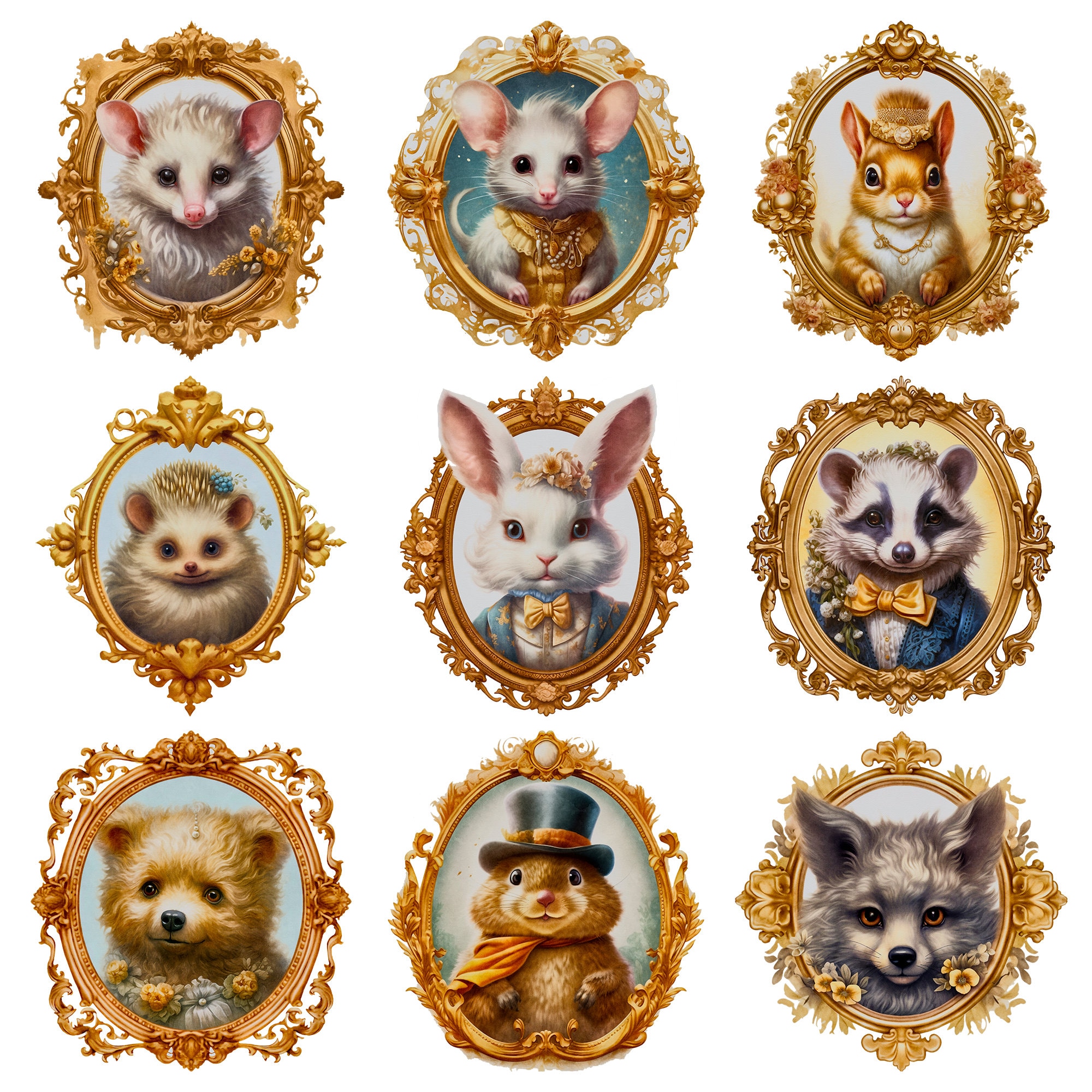 Victorian Animal Portrait Clipart Set Cute Forest & Woodland Animals in ...