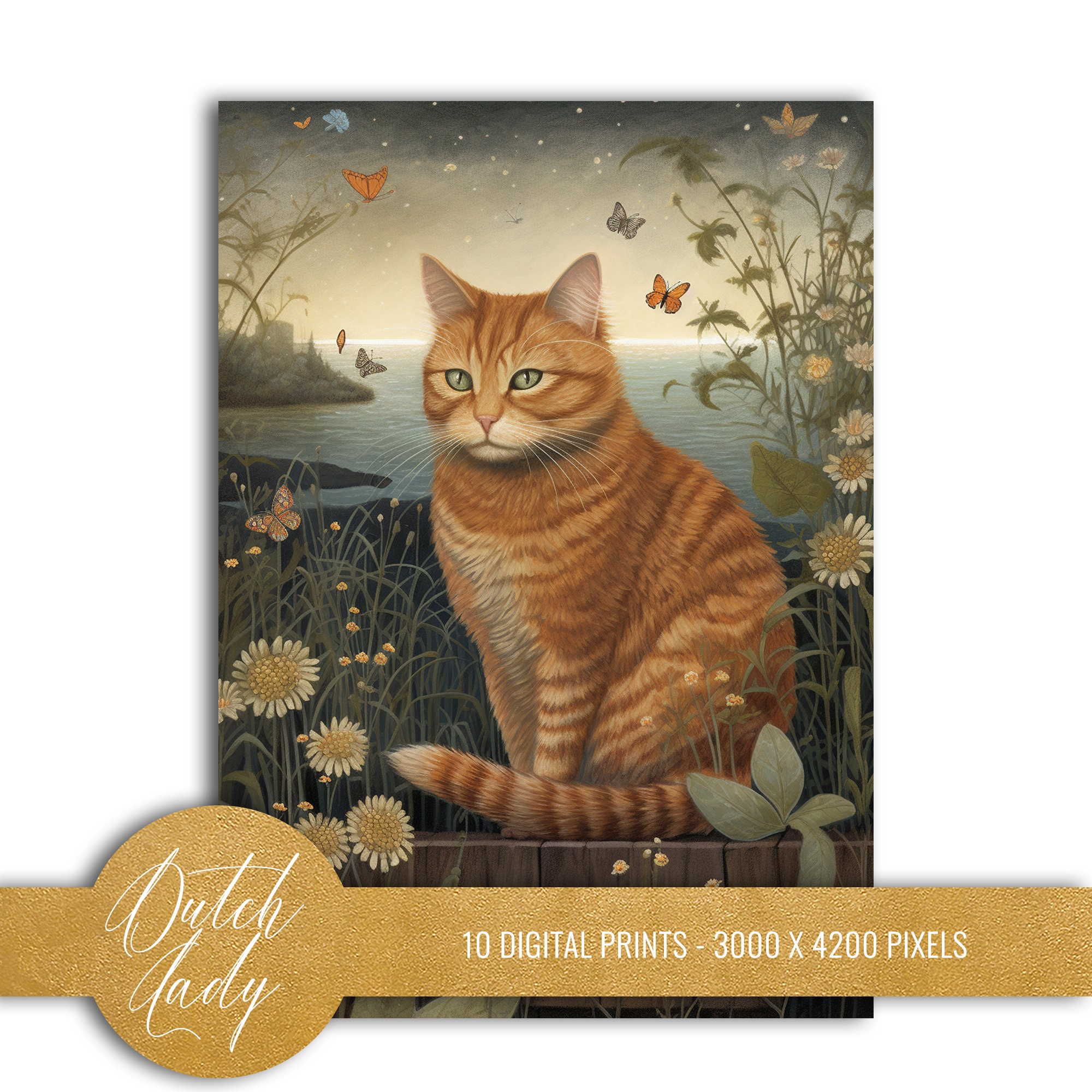 Cats Postcard and Poster Set Printable Digital Designs Animal Art ...