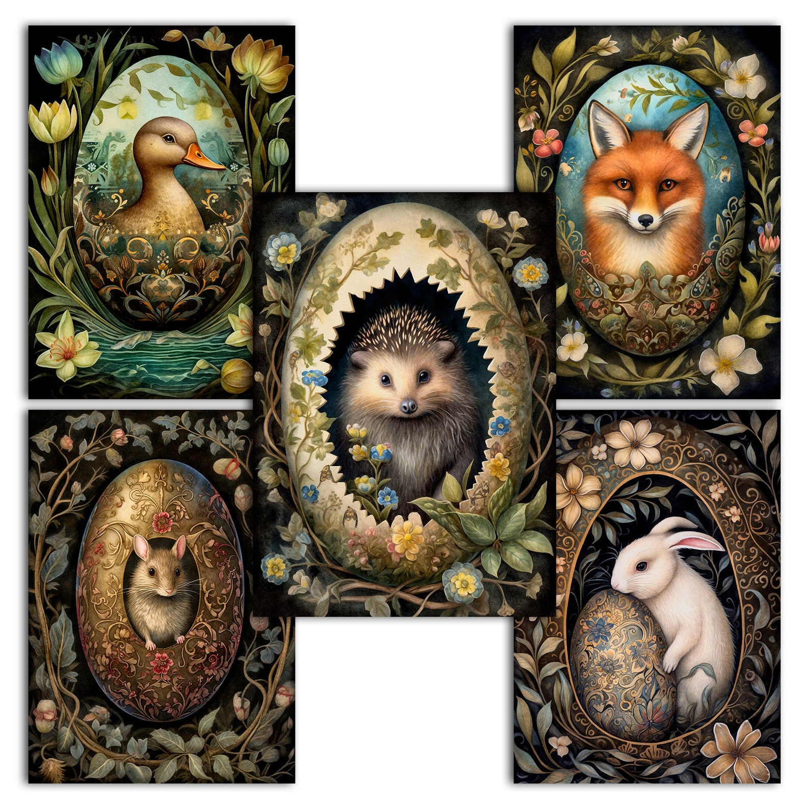 Animals in Easter Eggs Postcard Set: Dark Academia Art (digital ...