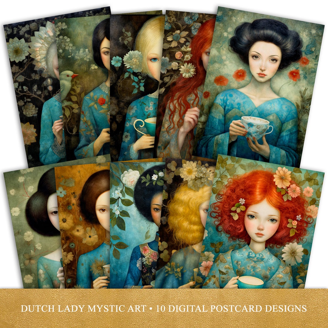 Ladies of Tea Postcard and Poster Set Printable Digital Art Design ...