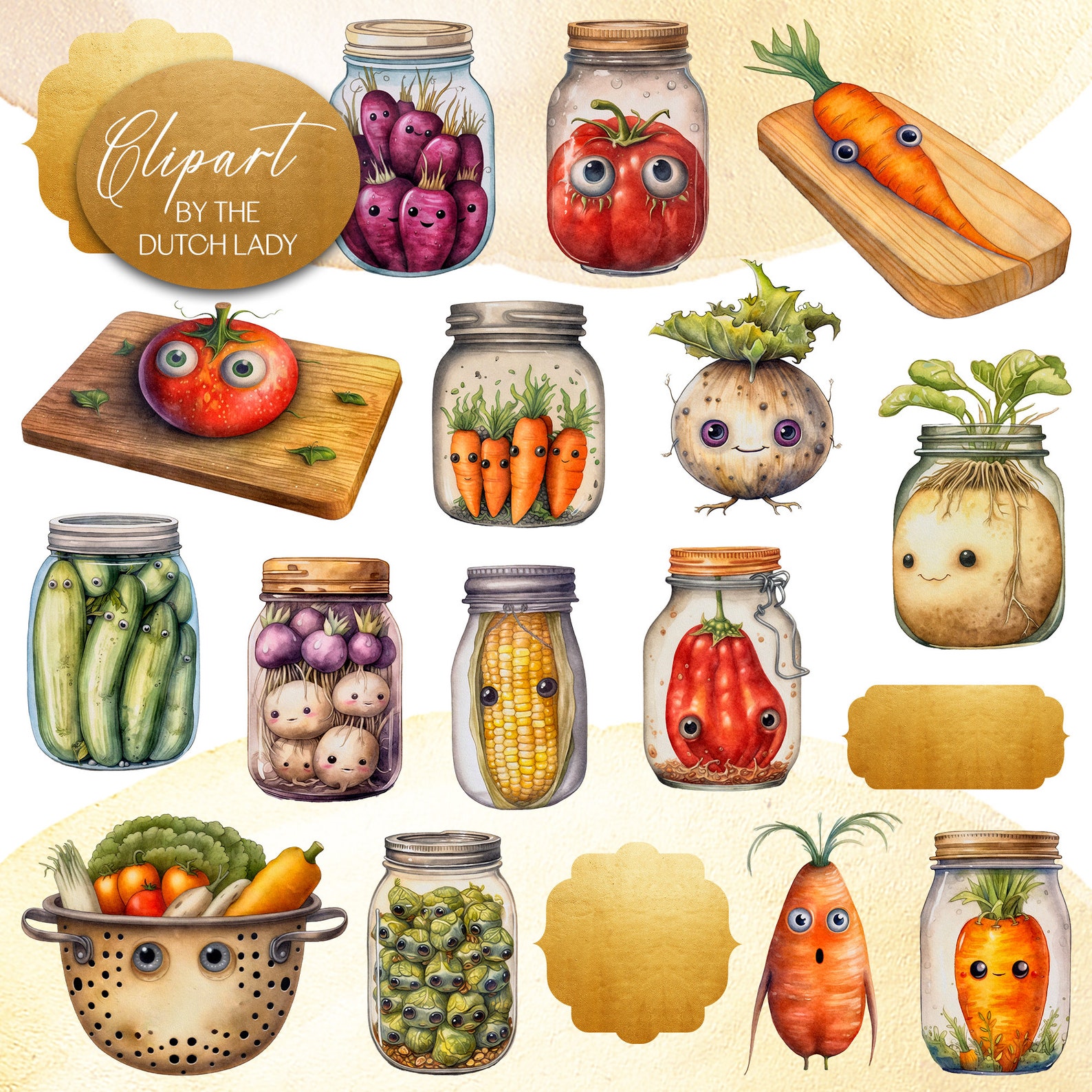 Preserved Vegetables Clipart Set - Cute Watercolor Veggies in Mason ...