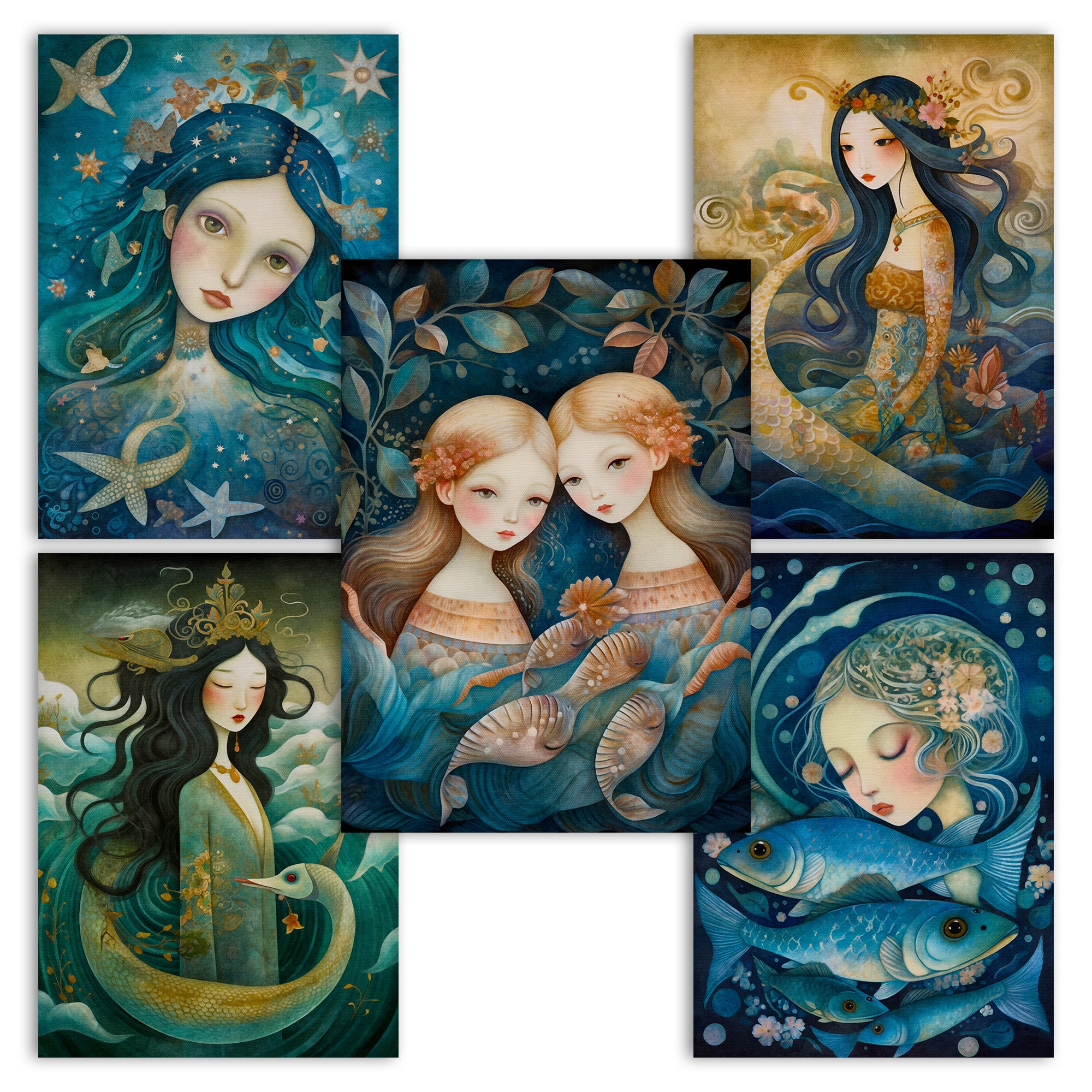 Ocean Sirens Postcard and Poster Set, Printable Digital Card Designs ...