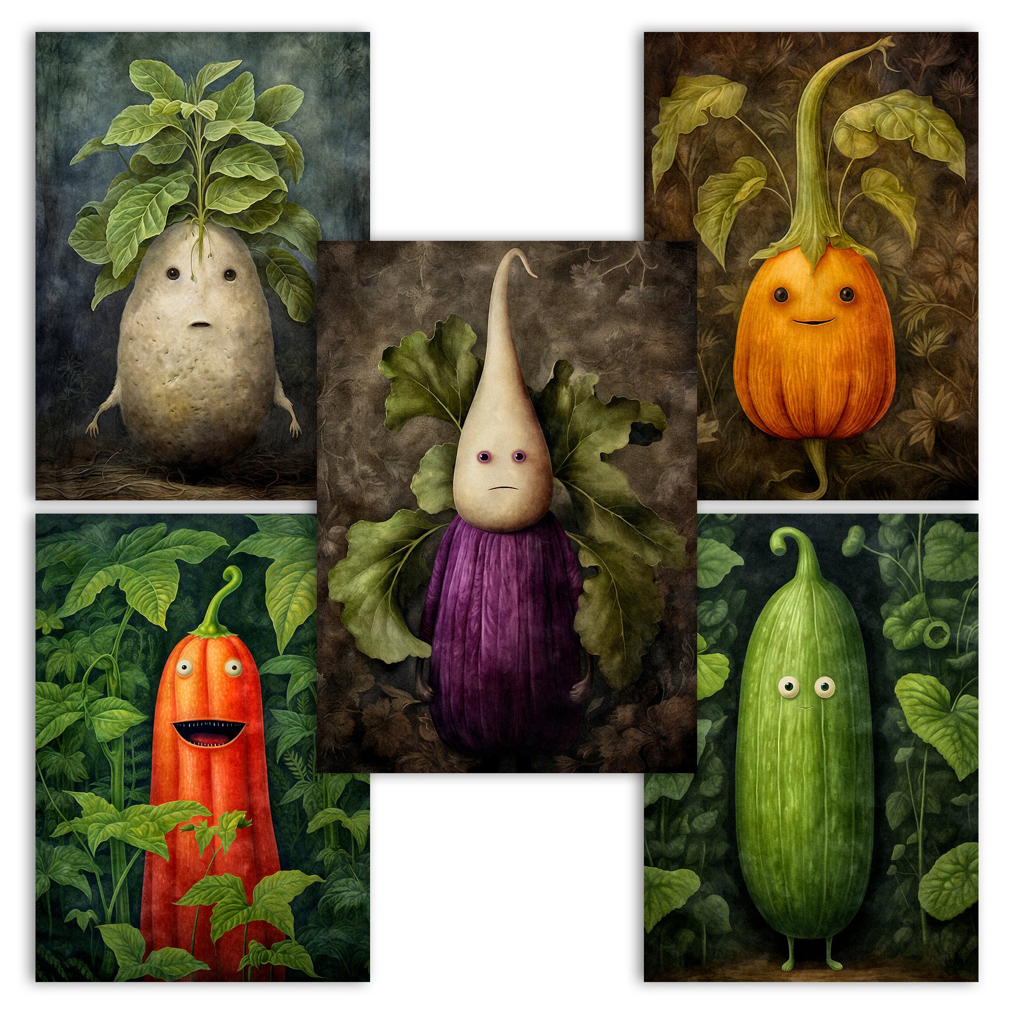Vegetable Portraits Postcard and Poster Set - Printable Digital Art ...