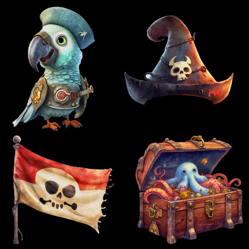 Cute Pirates Clipart Set Whimsical Ocean Fantasy Sea Kids Party Theme ...