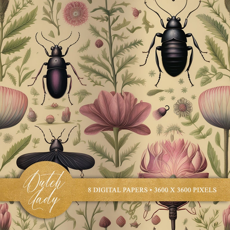 Botanical Beetle Seamless Paper: Dark Academia Scrapbook Designs ...