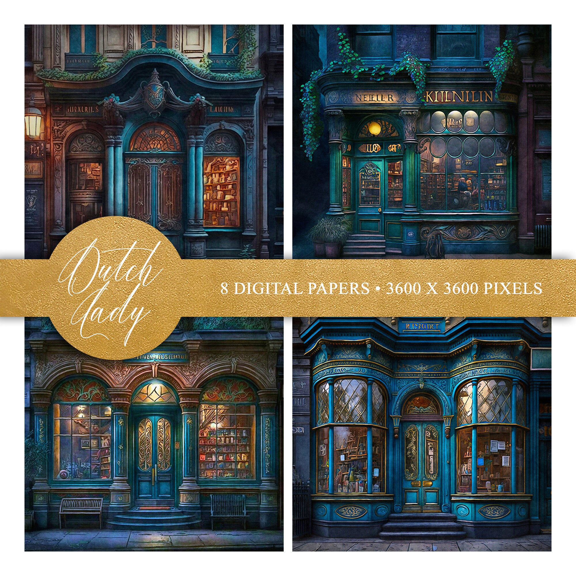 Victorian Shop Front Illustrations - Digital Backgrounds - Printable ...
