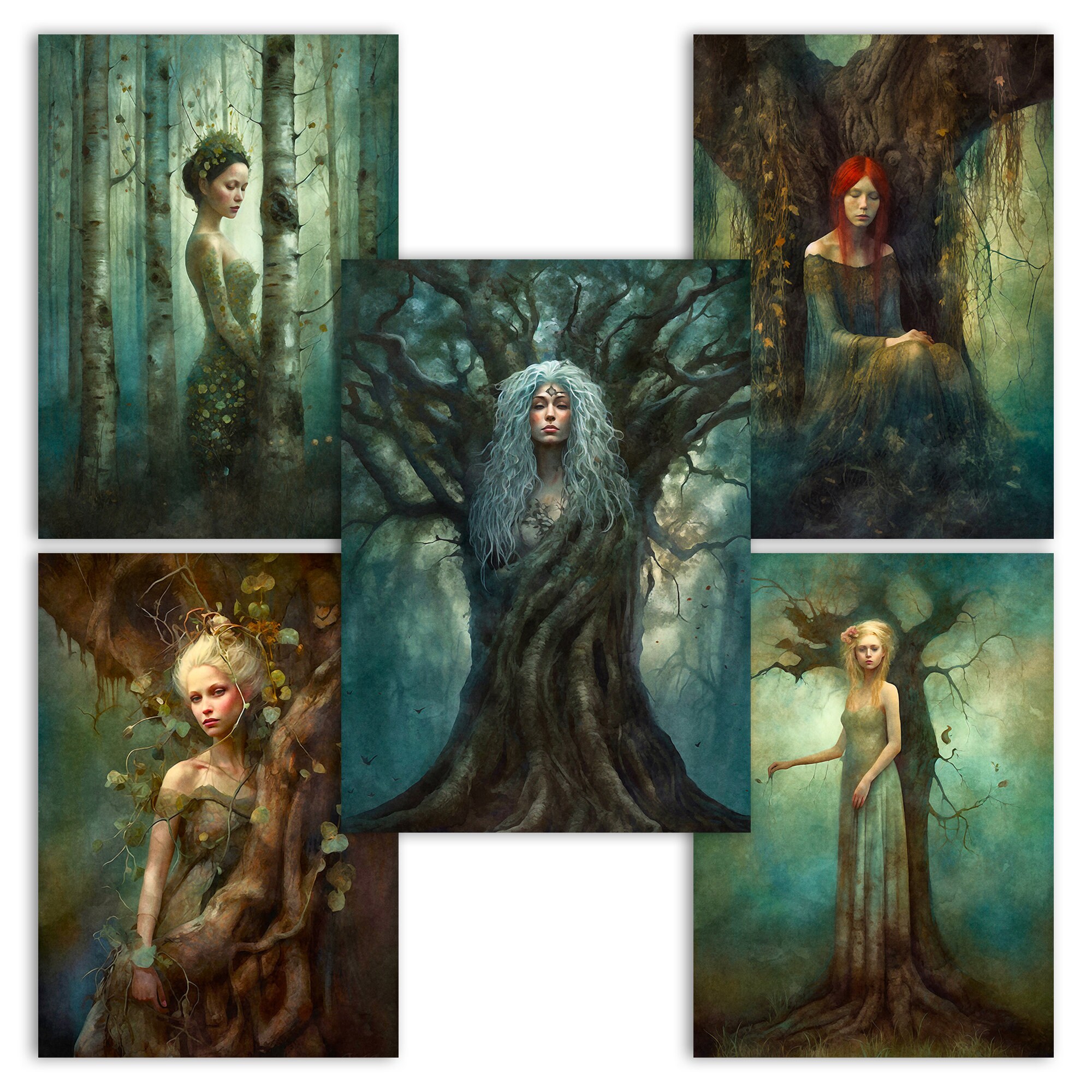 Nordic Tree Girls Postcard and Poster Set, Fantasy Forest Women ...