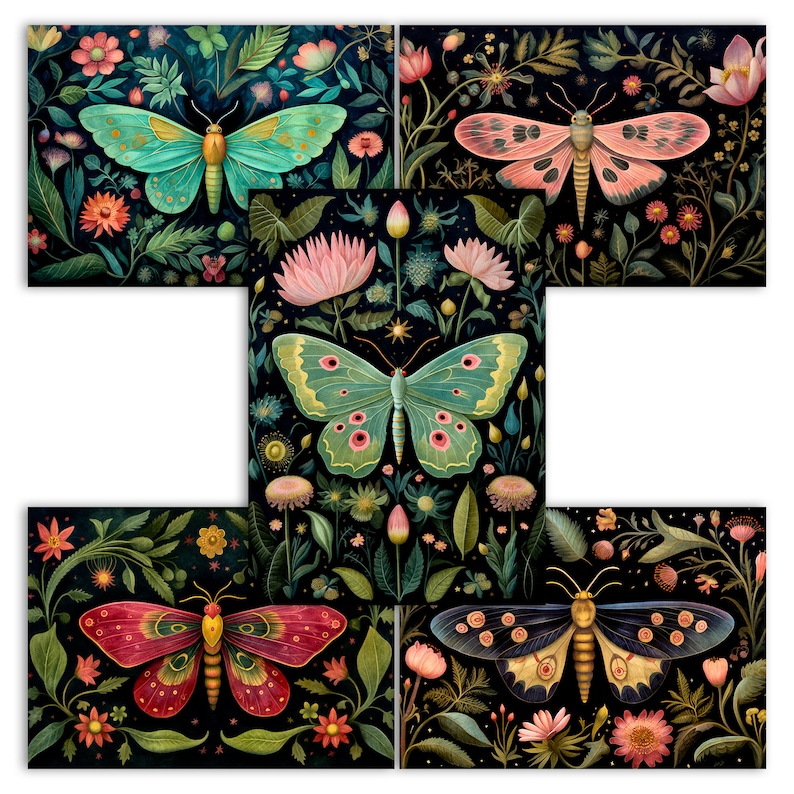 Botanical Moths Postcard and Poster Set Printable Digital - Etsy