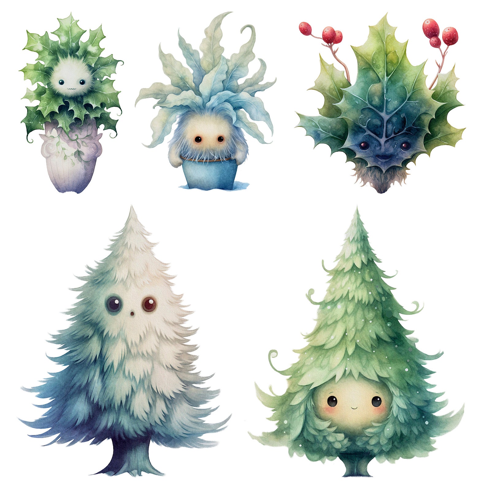 Winter Wonderland Clipart Set Weird, Whimsical & Cute Watercolor ...