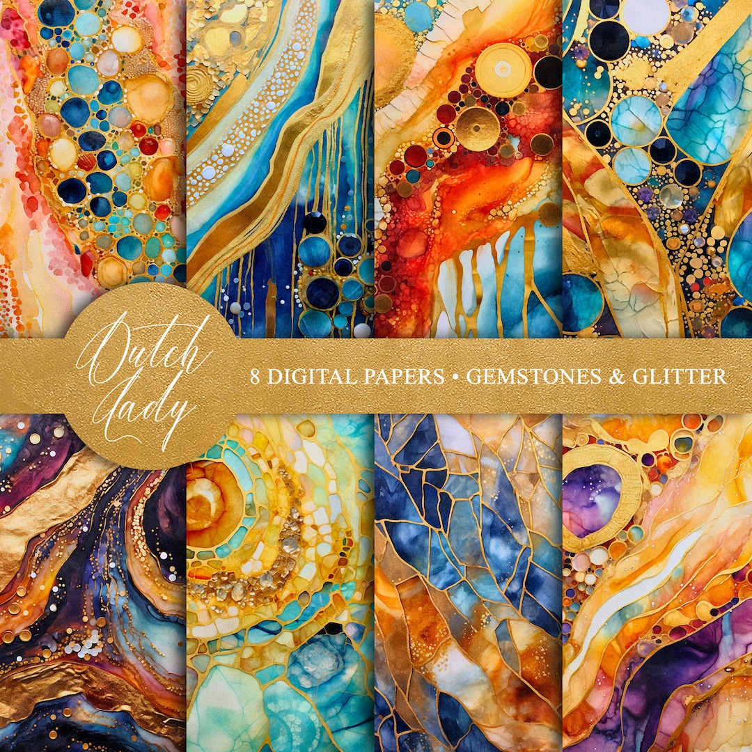 Gemstone Glitter Digital Paper: Rainbow Mineral Backgrounds (8 JPEG ...