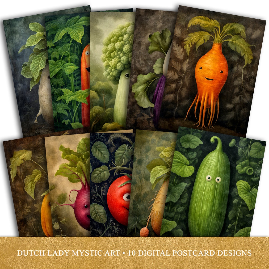 Vegetable Portraits Postcard and Poster Set - Printable Digital Art ...