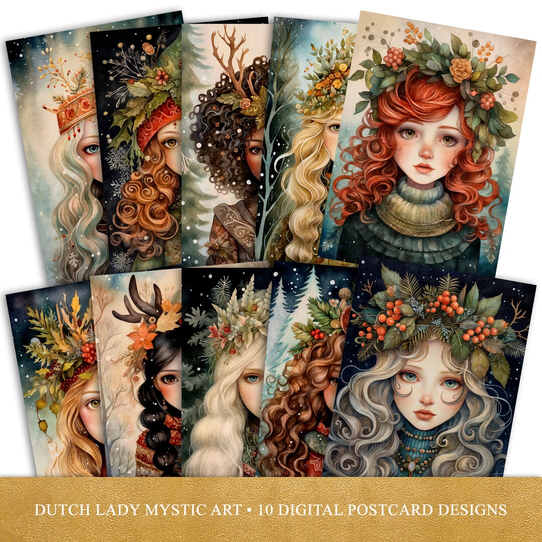 Yule Goddesses Postcard and Poster Set - Printable Digital Art ...