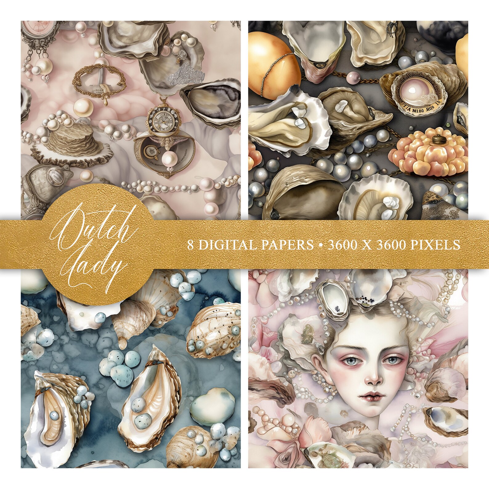 Oysters & Pearls Digital Backgrounds - Printable Scrapbook Paper ...