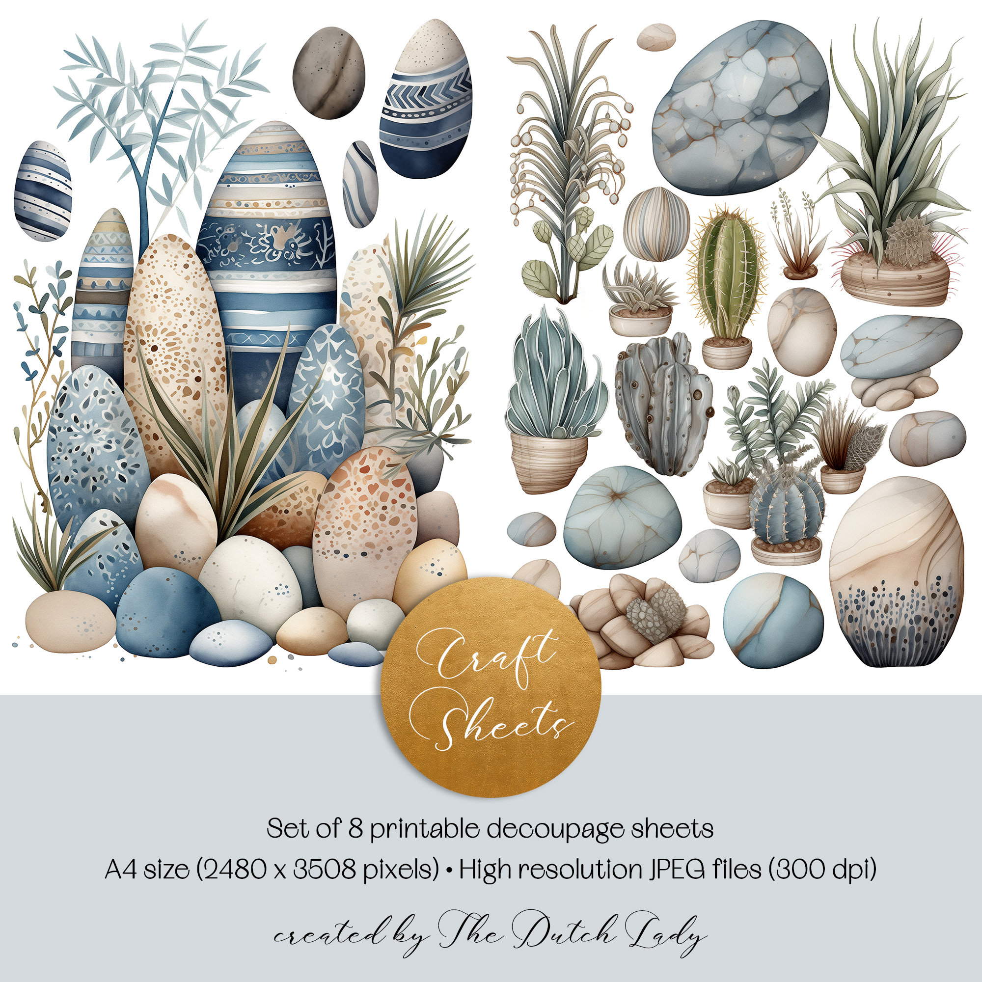 Pebbles & Plants PRINTABLE Decoupage Sheets, Digital Journal Paper Pack ...