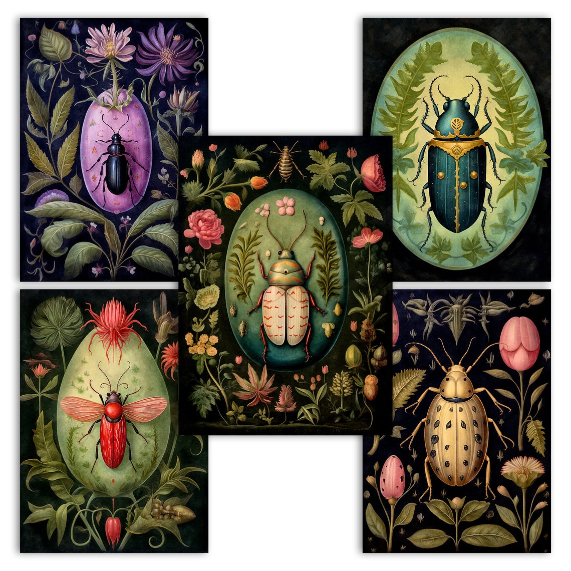 Botanical Beetle Postcard & Art Print Set Printable Digital - Etsy