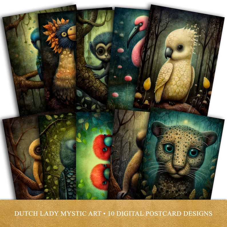 Dark Jungle Animals Postcard and Poster Set - Printable Digital Card ...