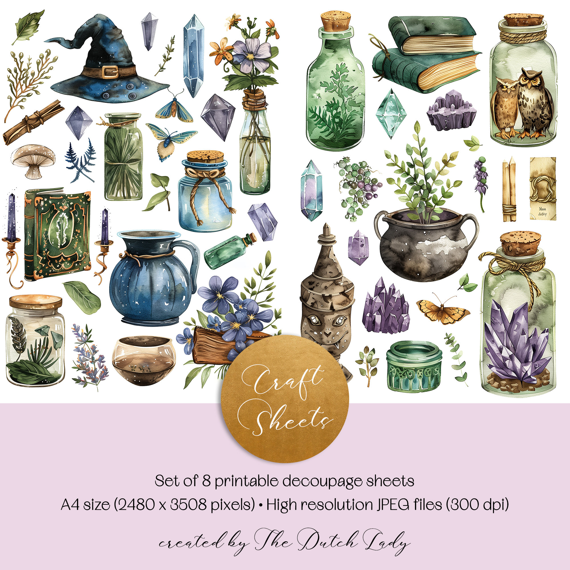 Witchy Stuff PRINTABLE Decoupage Sheets, Digital Journal Papers, Book ...