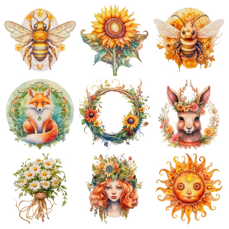 Summer Solstice Clipart Set Wiccan & Pagan Litha Celebration - Etsy