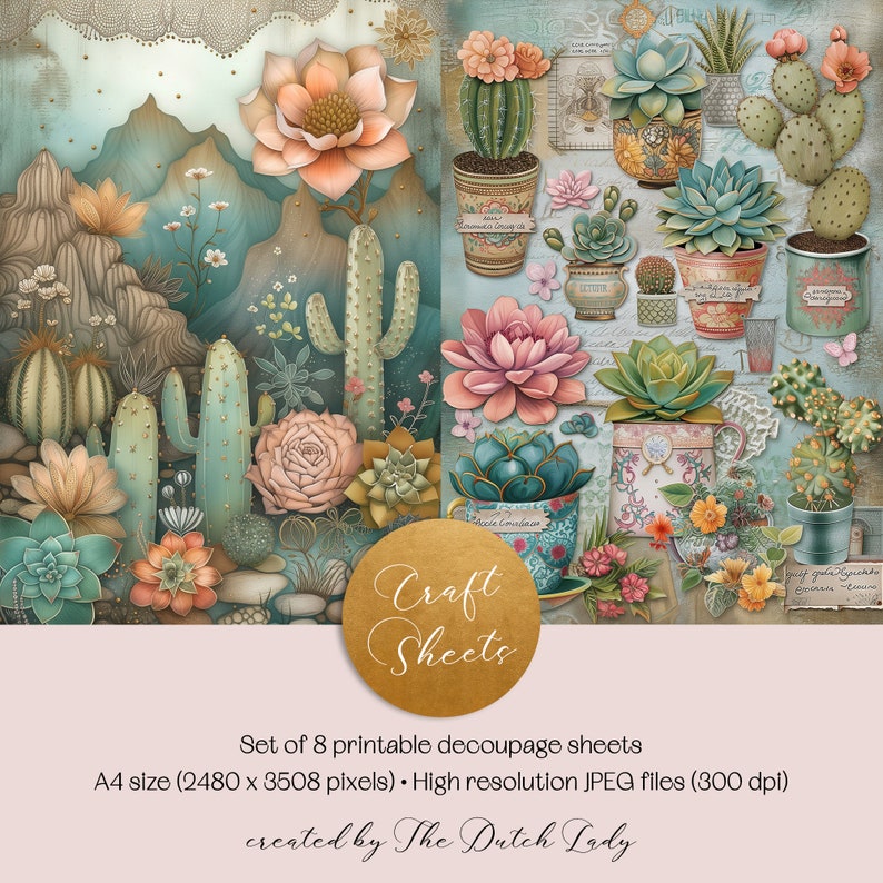 Desert Succulents PRINTABLE Journal Paper Pack, Flowers, Cactus, Potted ...