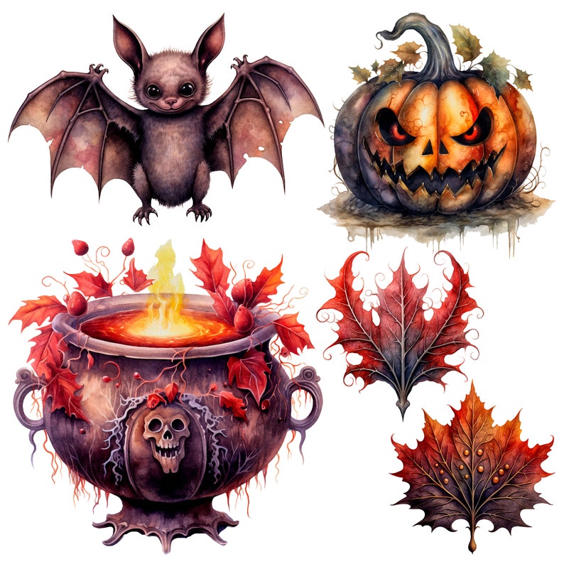 Samhain Watercolor Clipart Set: Celtic Halloween Graphics (25 PNG Files ...