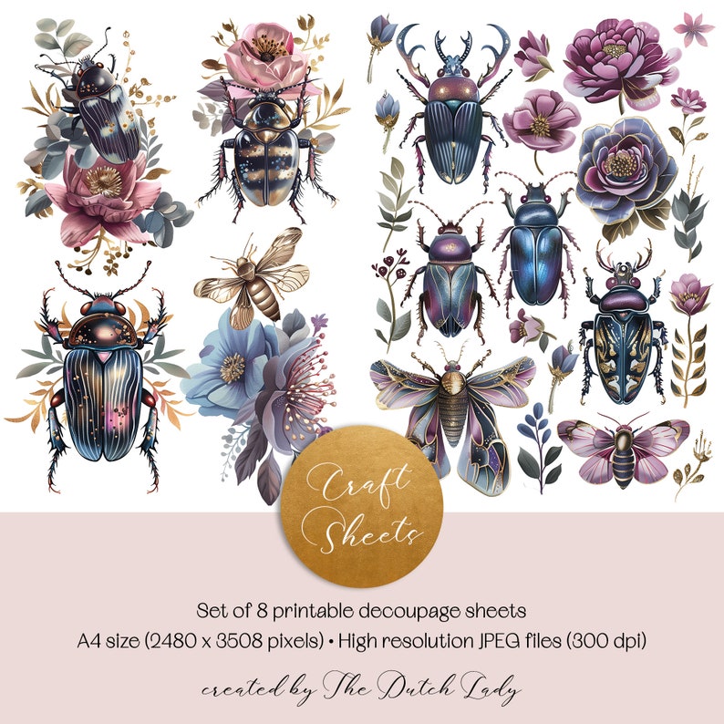 Victorian Beetles PRINTABLE Decoupage Sheets, Digital Junk Journal ...