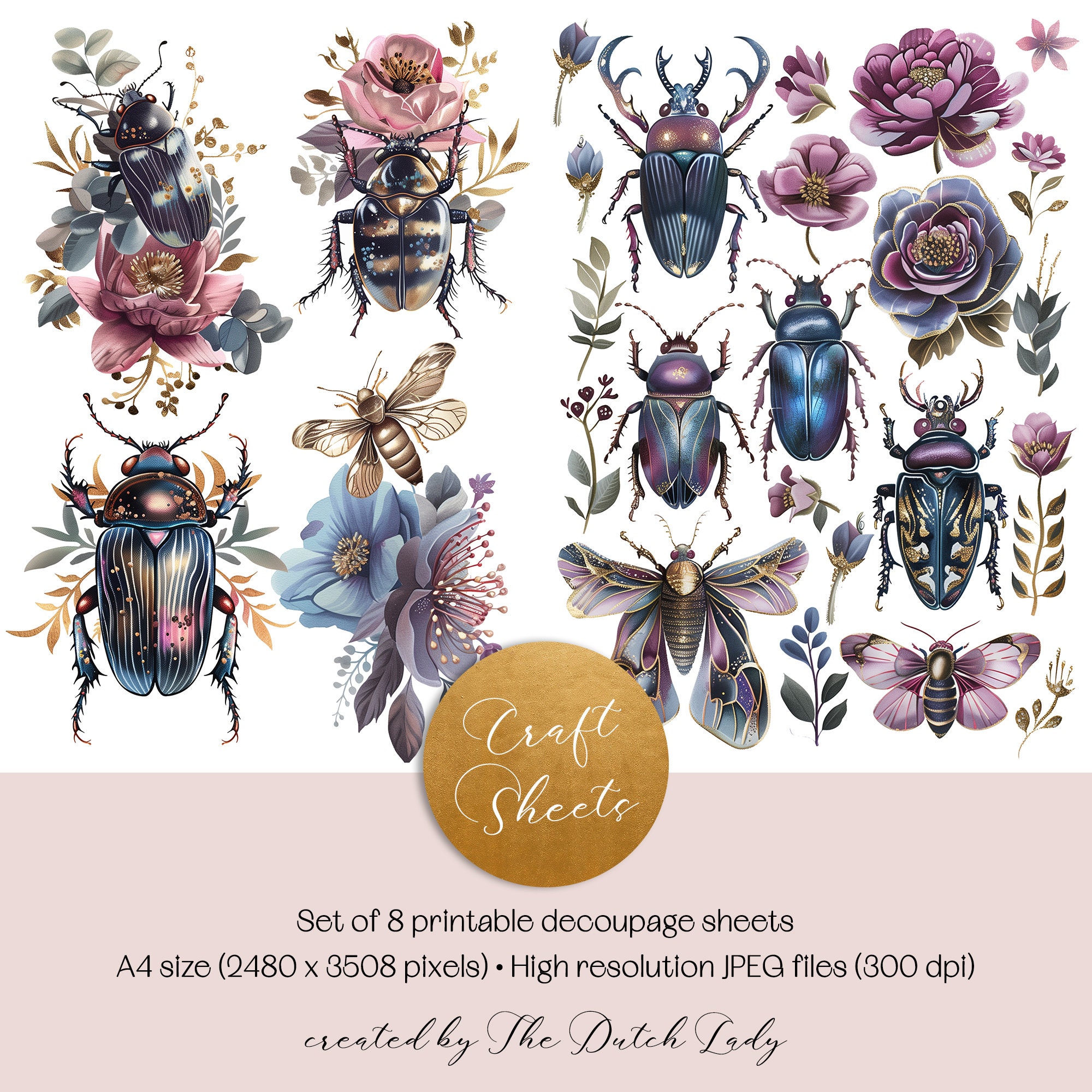 Victorian Beetles PRINTABLE Decoupage Sheets, Digital Junk Journal ...